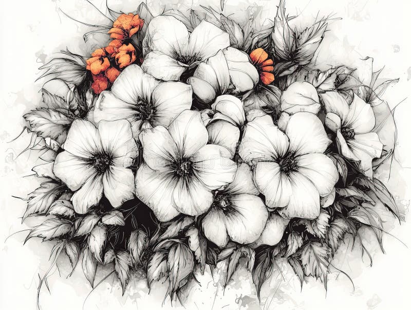 Floral Sketch: a Beautiful Representation of Floral Designs, Showcasing ...