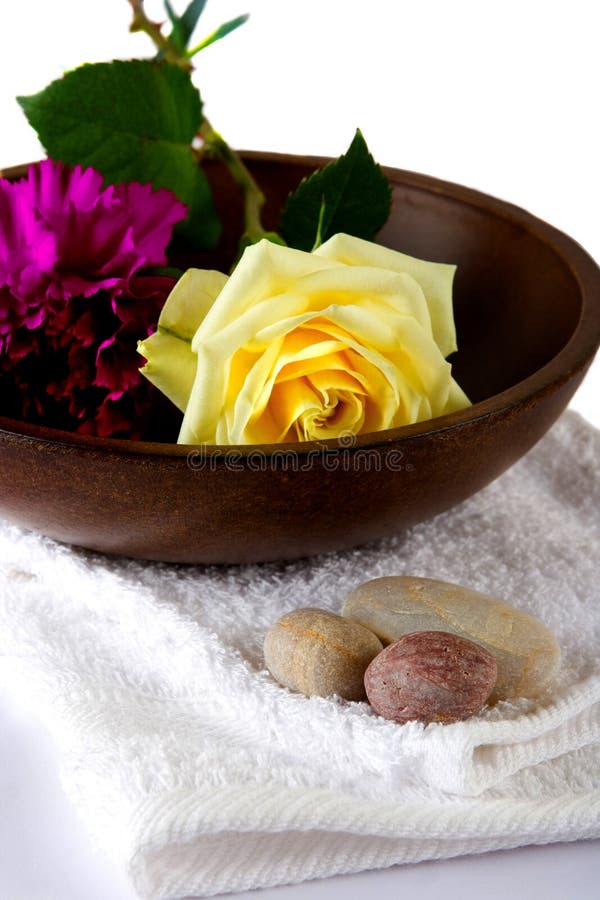 Towel, Pebbles and Candle Spa Therapy Stock Photo - Image of smell ...