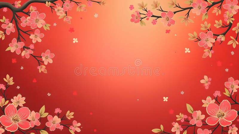 Floral Spring Background with Cherry Blossoms, Chinese New Year Design ...
