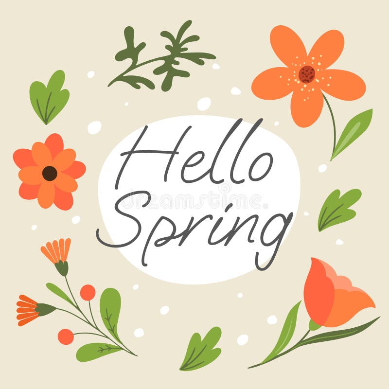 Floral Spring Card with Text Hello Spring Stock Vector - Illustration ...