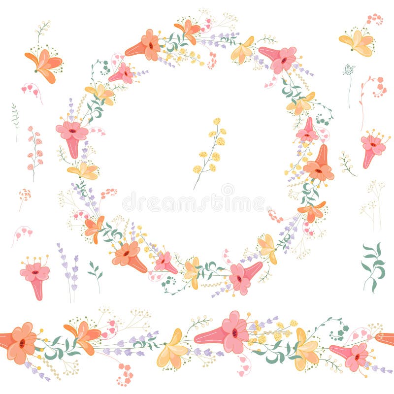 Floral Spring Elements with Cute Bunches of Fancy Flowers. Stock ...