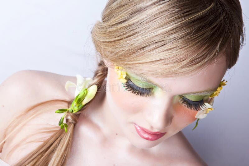 Floral Spring Face Art Portrait Stock Photo - Image of blond, long ...