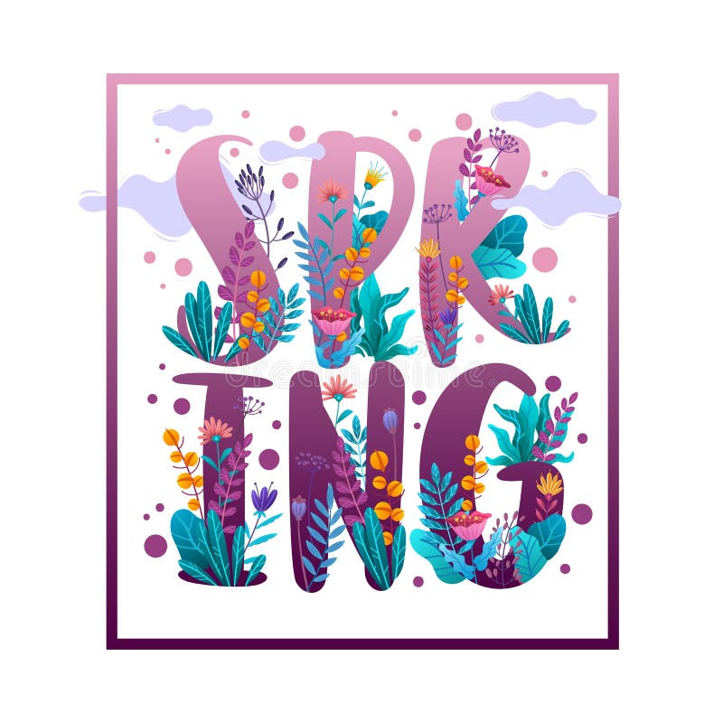 Floral Spring Quote Emblems. a Set of Nine Hand Drawn Emblems on the ...