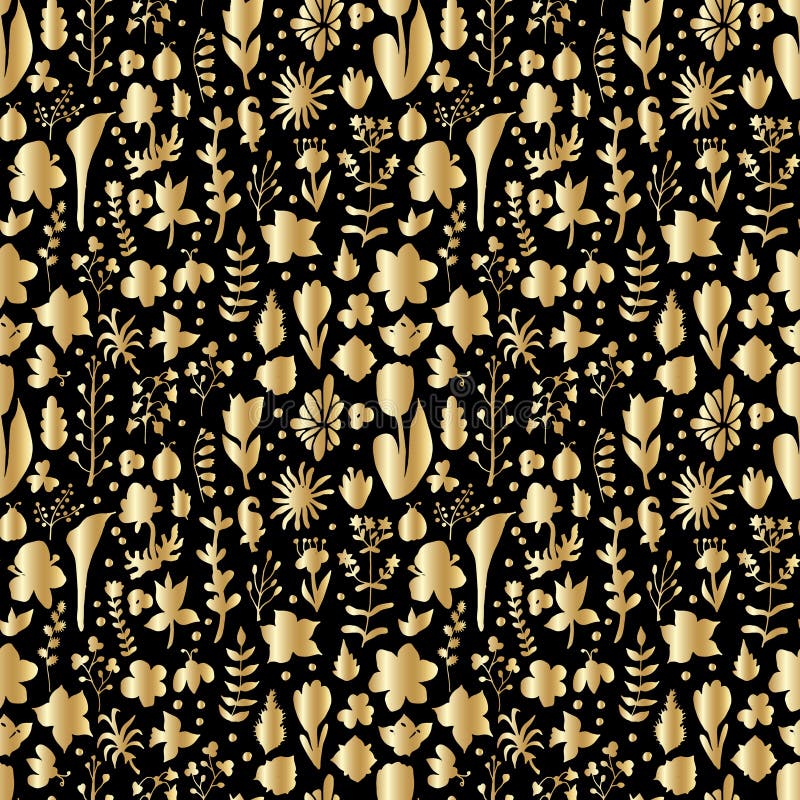 Floral Spring Gold Seamless Pattern Stock Vector - Illustration of leaf ...