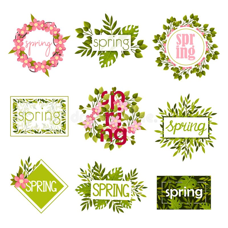 Floral Spring Graphic Rectangular and Circular Frames and Borders with ...
