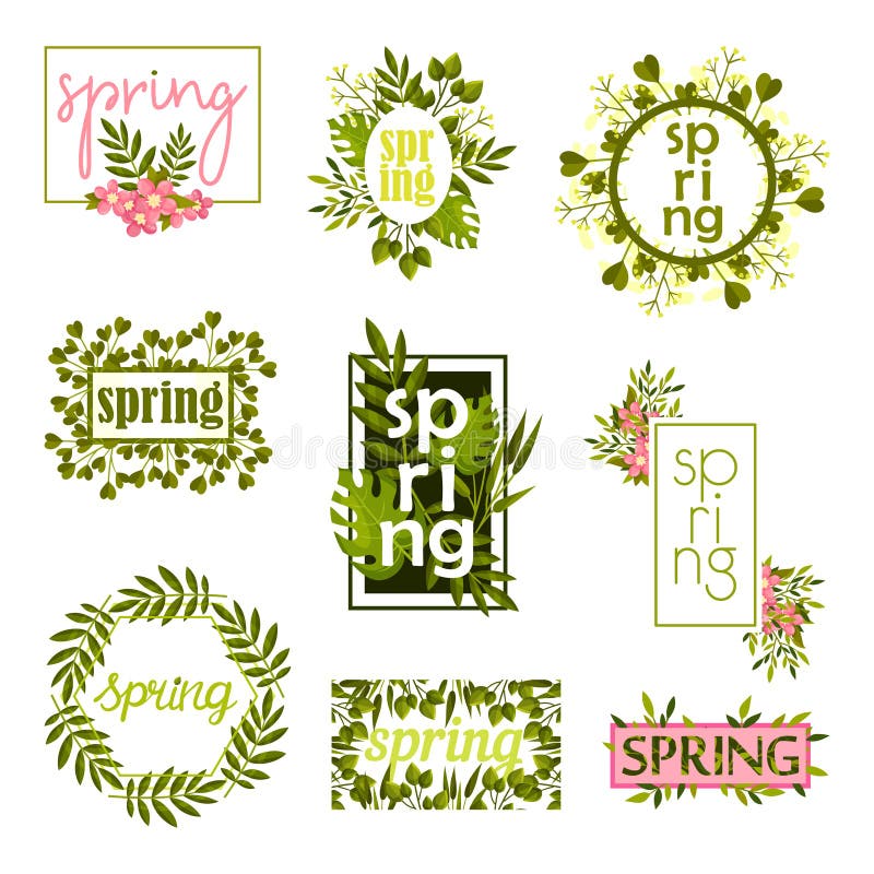 Floral Spring Graphic Rectangular and Circular Frames and Borders with ...