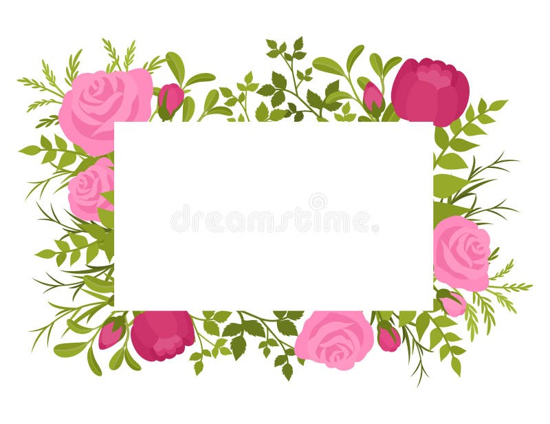 Spring Rectangular Frame, Green Leaves Border Template with Space for ...