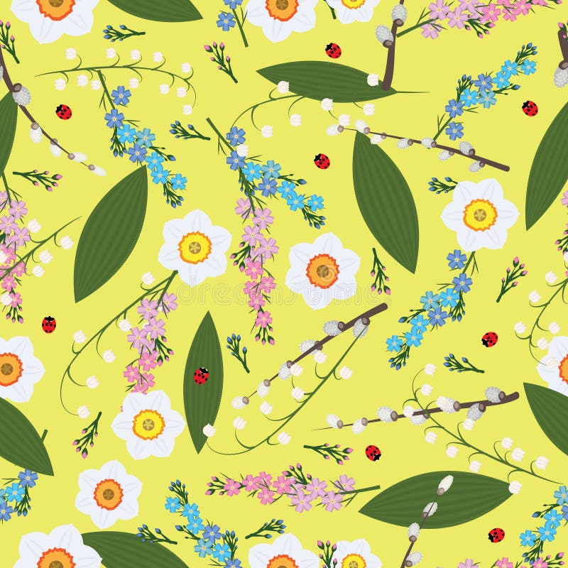 Floral Spring Seamless Vector Background Stock Vector - Illustration of ...