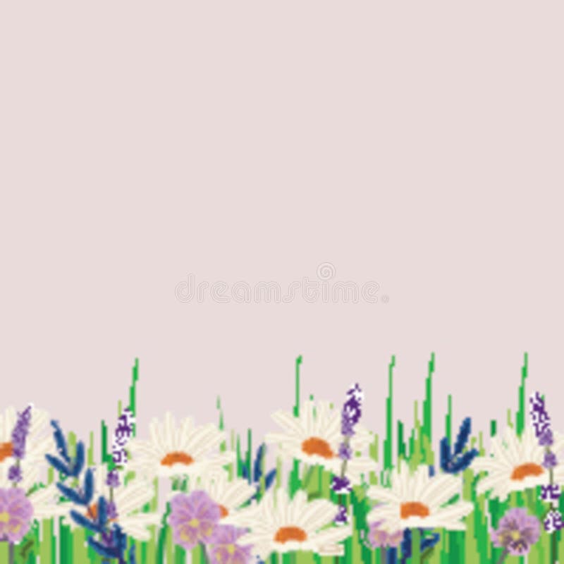 Floral Square Design Featuring Chamomile, Grass, Violets, Lavender, and ...