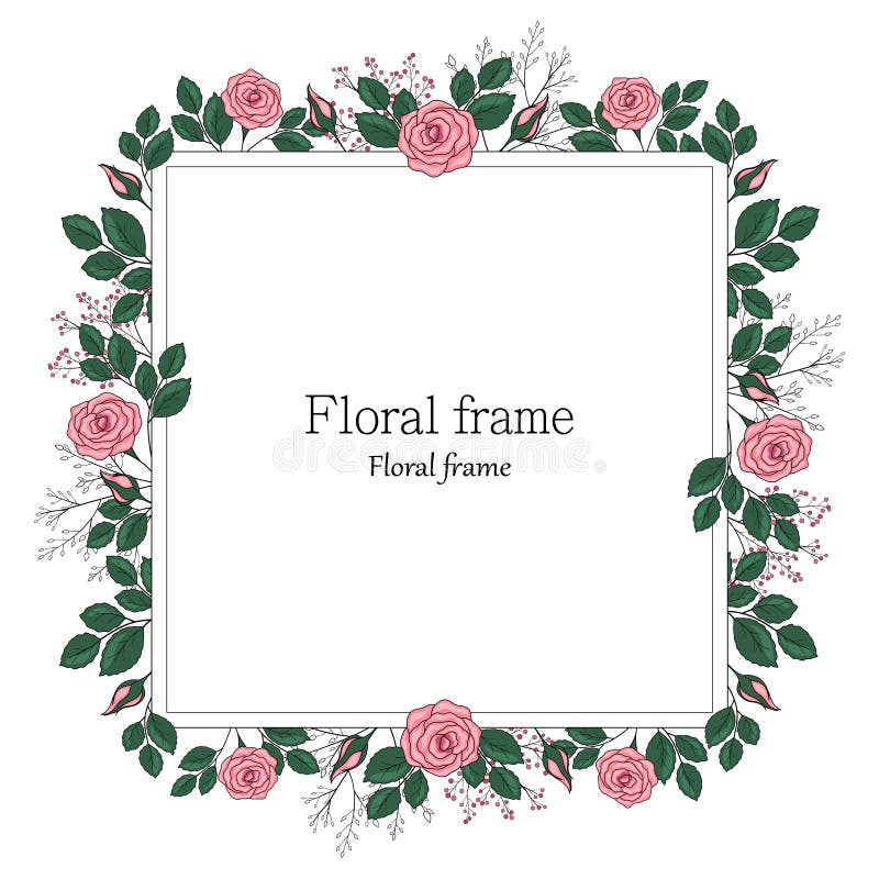Floral Square Frame with Roses. Stock Vector - Illustration of rose ...