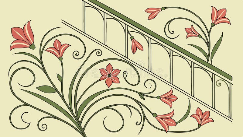 Floral Staircase Design, Decorative Flowers and Elegant Steps Vector ...