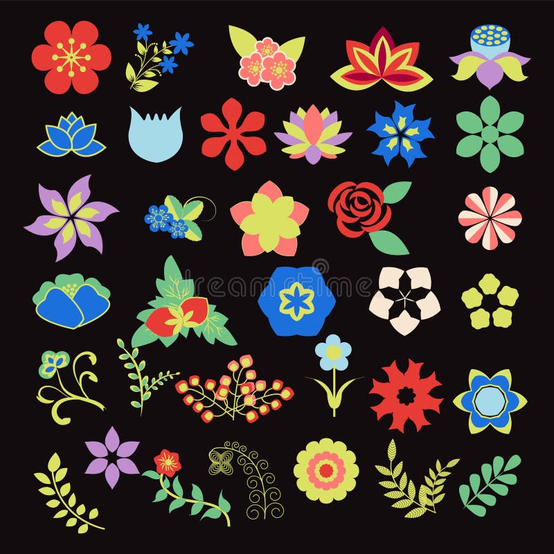 Floral Symbols Icon Set Vector Flower Set Stock Vector - Illustration ...