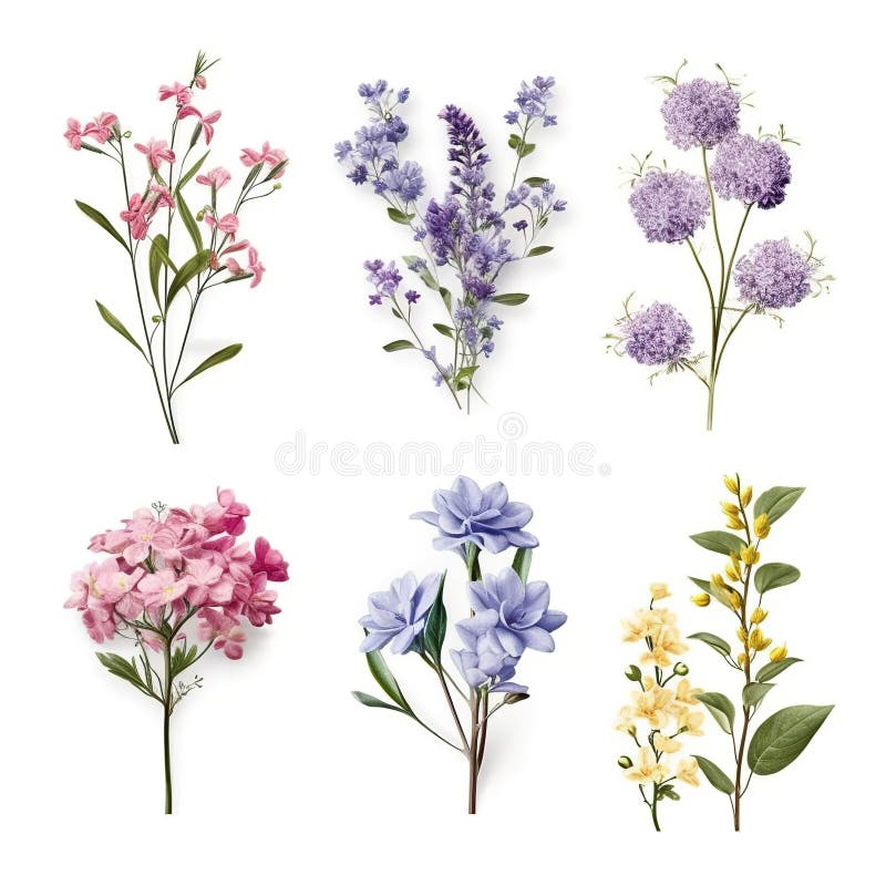 A Pack of Beautiful Flower Elements. Generative AI Stock Illustration ...