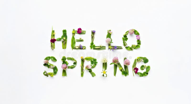 Floral Text Design: Hello Spring Greeting with Colorful Blooming ...