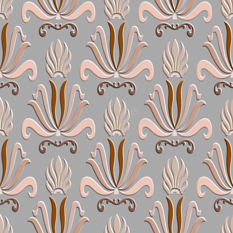 Floral Textured 3d Seamless Pattern. Vector Embossed Background. Repeat ...