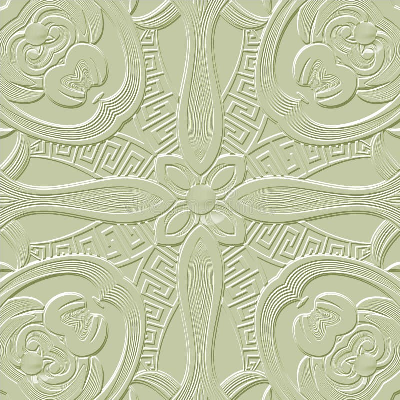 Floral Textured Seamless Pattern. Vector Embossed 3d Background. Repeat ...