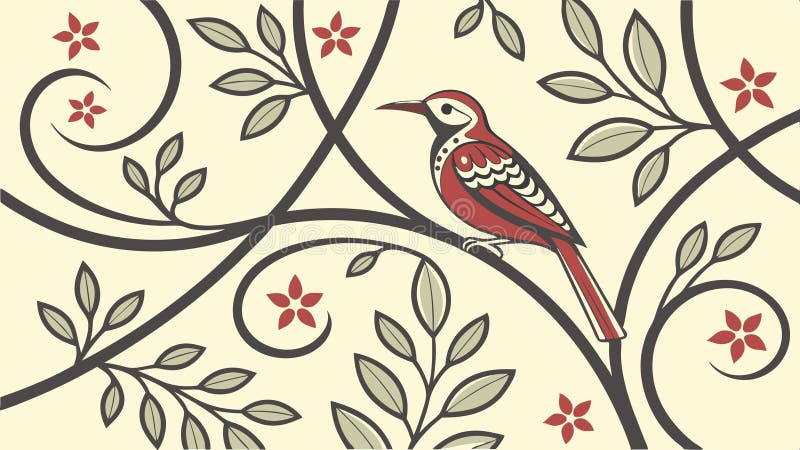 Floral Tile with Bird, Decorative Pattern, Nature Tile, Flower and Bird ...