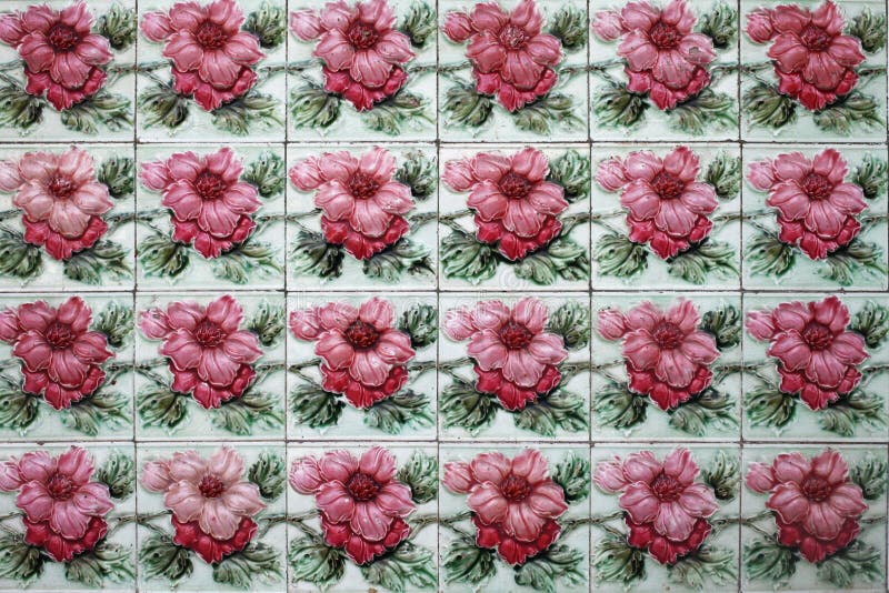 Floral Tiles on Wall. Decorative Background Design Stock Image - Image ...