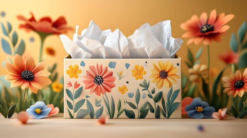 Floral Tissue Box: AI- stock illustration. Illustration of design ...