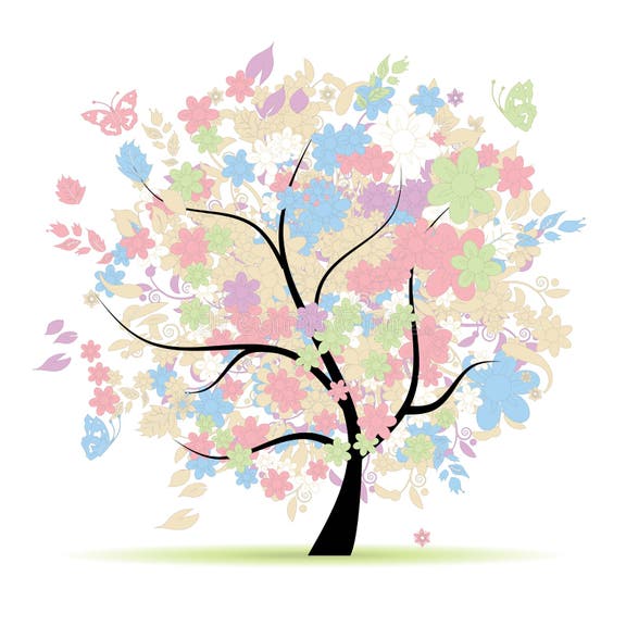 Floral Tree in Pastel Colors Stock Vector - Illustration of pastel ...