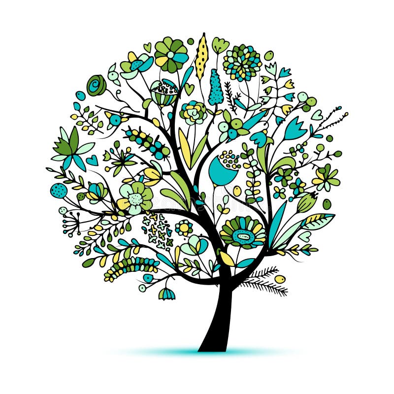 Floral Tree, Sketch for Your Design Stock Vector - Illustration of ...