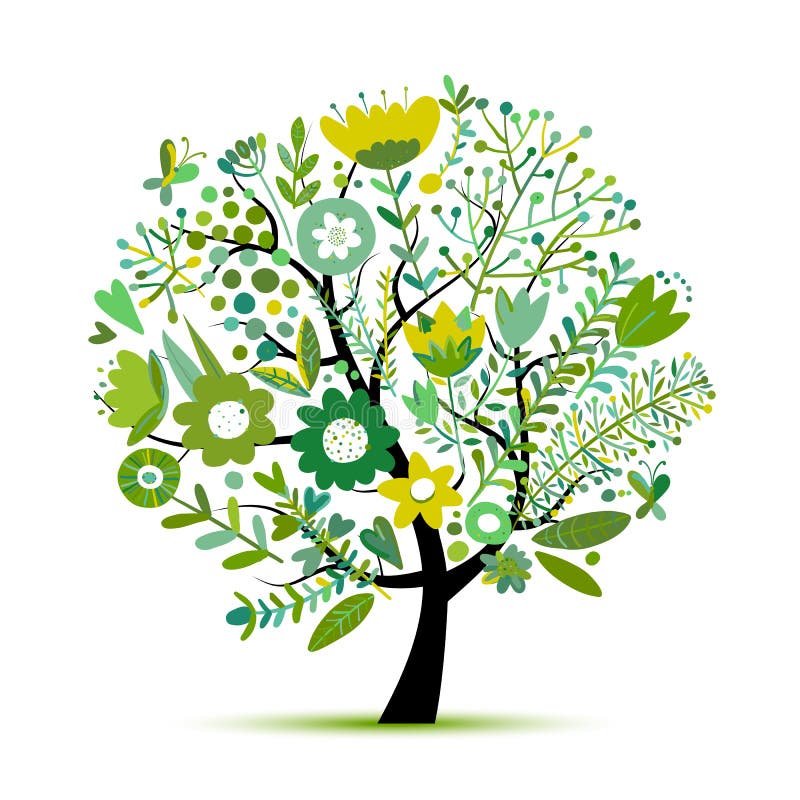 Floral Tree, Sketch for Your Design Stock Vector - Illustration of ...