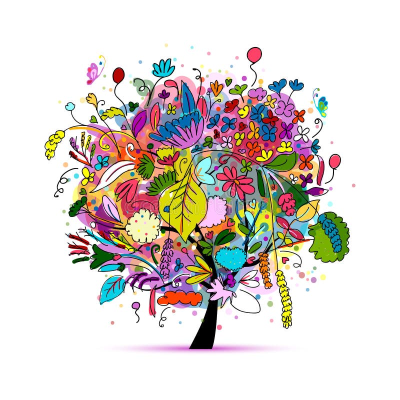 Floral Tree for Your Design Stock Vector - Illustration of black ...