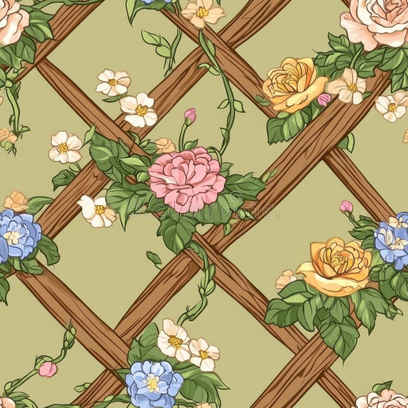 Floral Trellis Seamless Pattern: Vintage Garden Illustration Stock ...