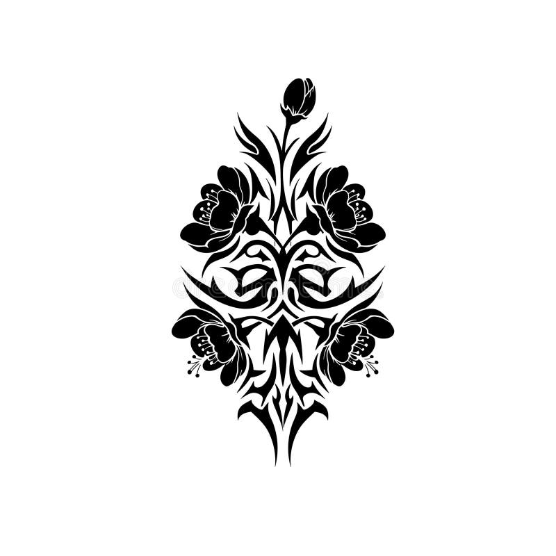 Floral Tribal Design in Black and White Stock Illustration ...