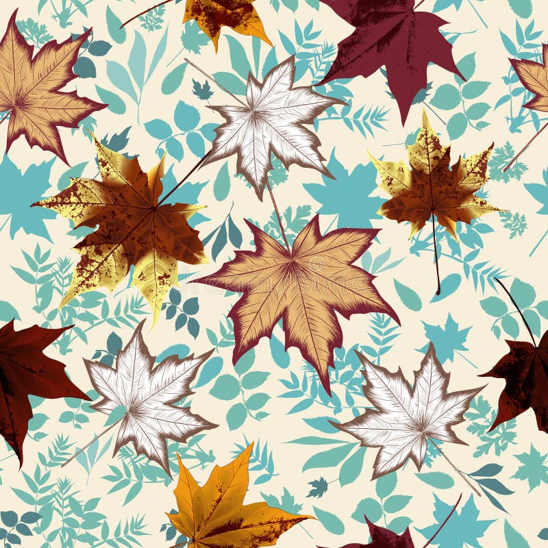 Floral Vector Autumn Pattern with Fall Leaves Stock Illustration ...