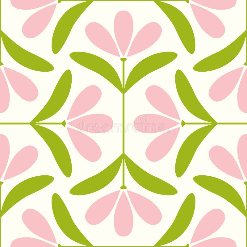 Floral Vector Pattern in Pink and Green, Pretty Tile Effect Seamless ...