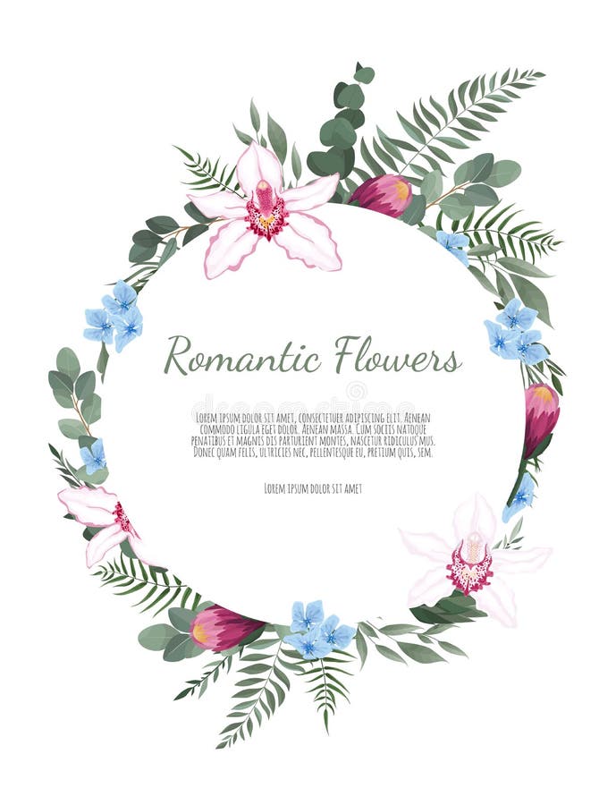 Floral Vector Round Frame with Orchid and Garden Flowers Stock Vector ...