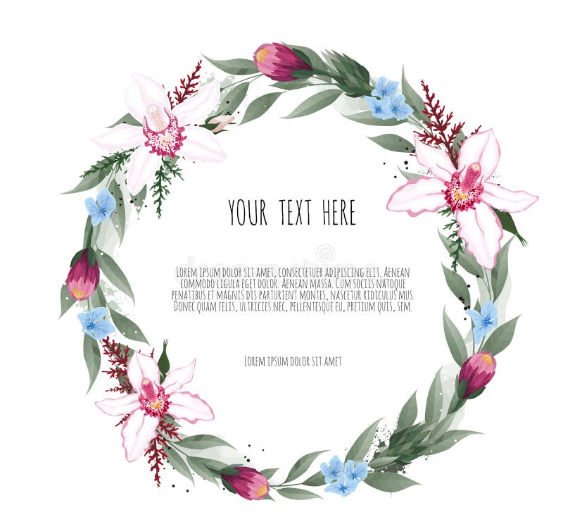Floral Vector Round Frame with Orchid and Garden Flowers Stock Vector ...