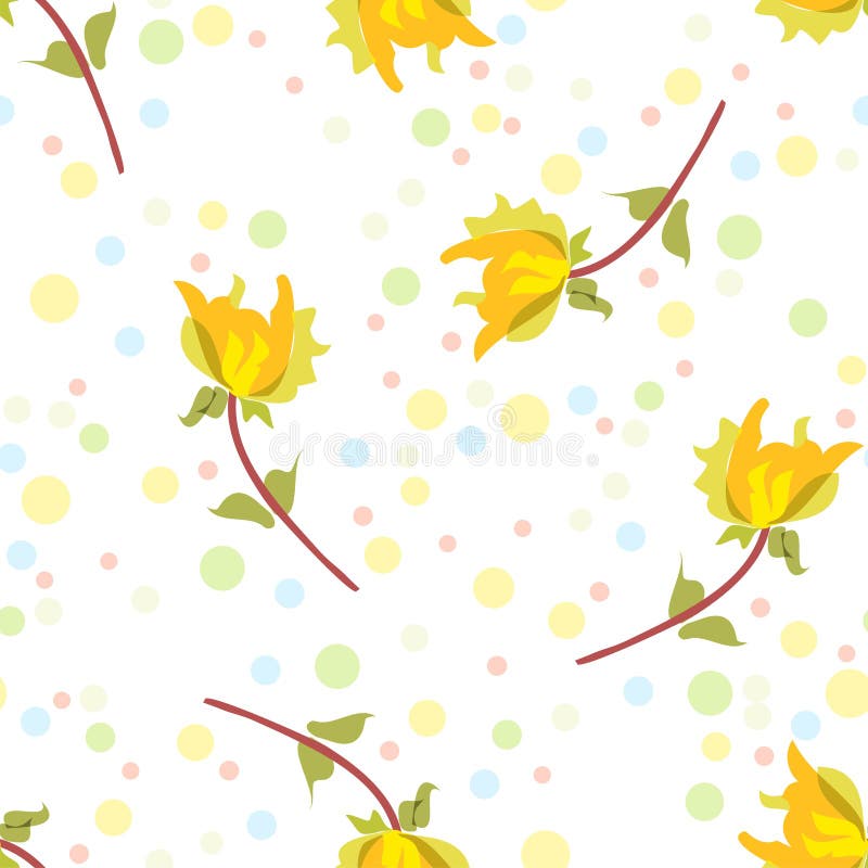 Floral Vector Scatter Pattern in Yellow and White with Polka Dotted ...