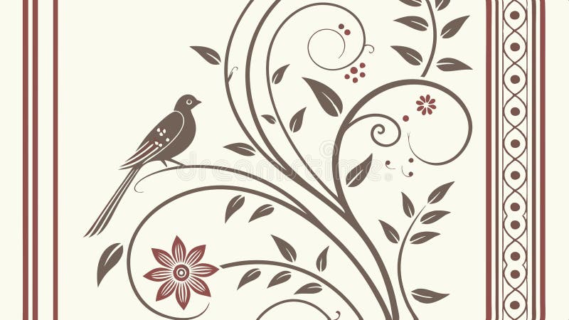 Floral Vine with Bird, Decorative Nature Border Vector Design ...