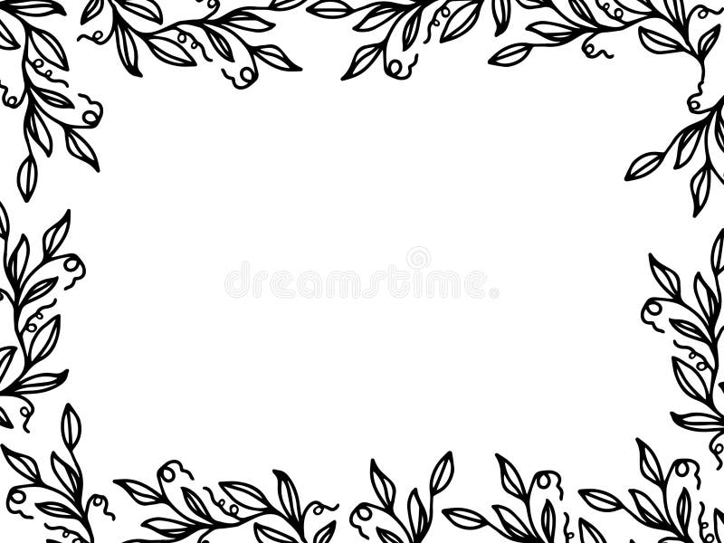 Floral Vine Leaves Wreath. Hand Drawn Greenery Elements for Card or ...