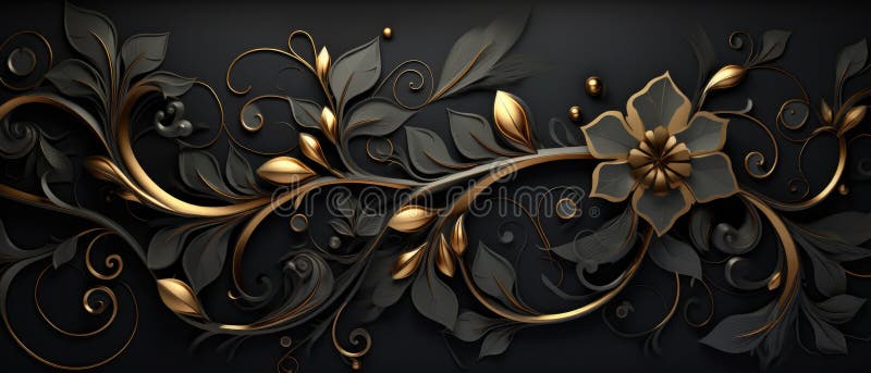 Floral Vine Pattern in Abstract Black Design Stock Illustration ...