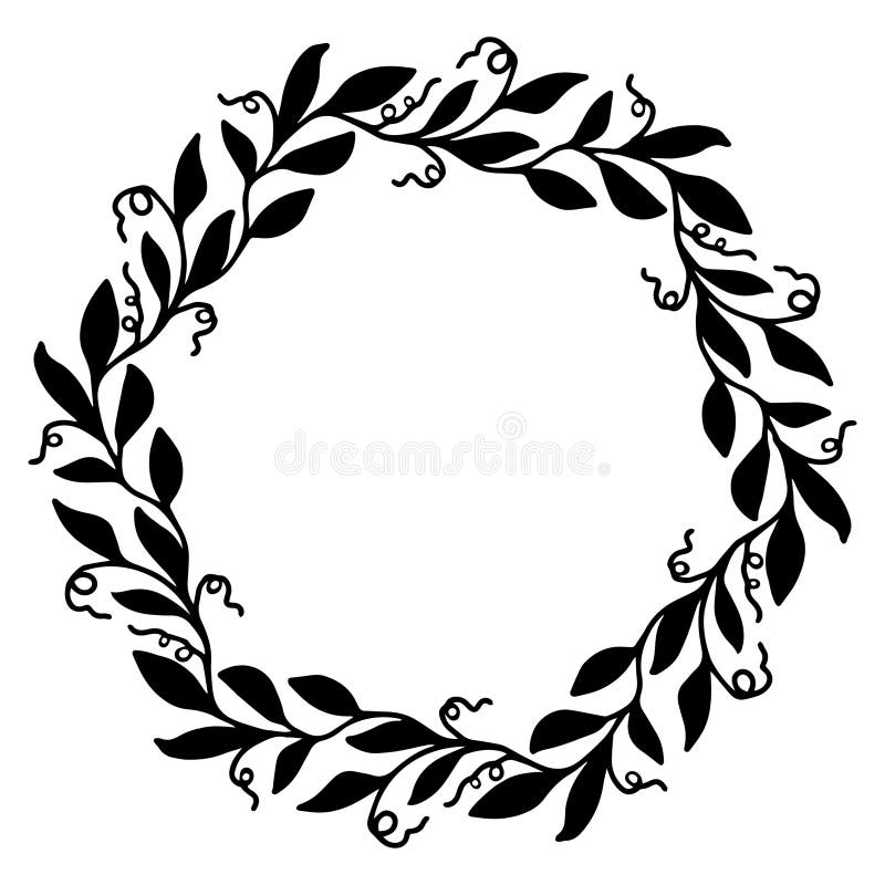 Floral Vine Silhouette Leaves Wreath, Hand Drawn Greenery Elements ...