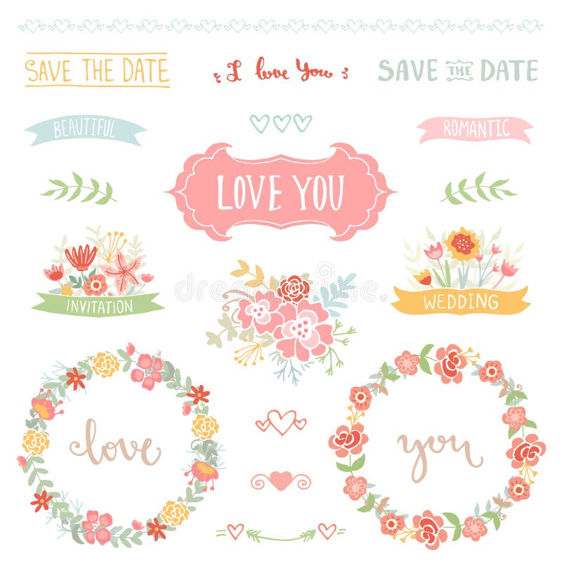 Floral Set Frames Flowers Leaves Ribbons Stock Illustrations – 83 Floral Set Frames Flowers ...