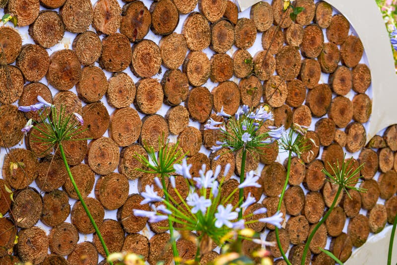 Floral Wall Made of Logs Stacked and Spliced Stock Image - Image of ...