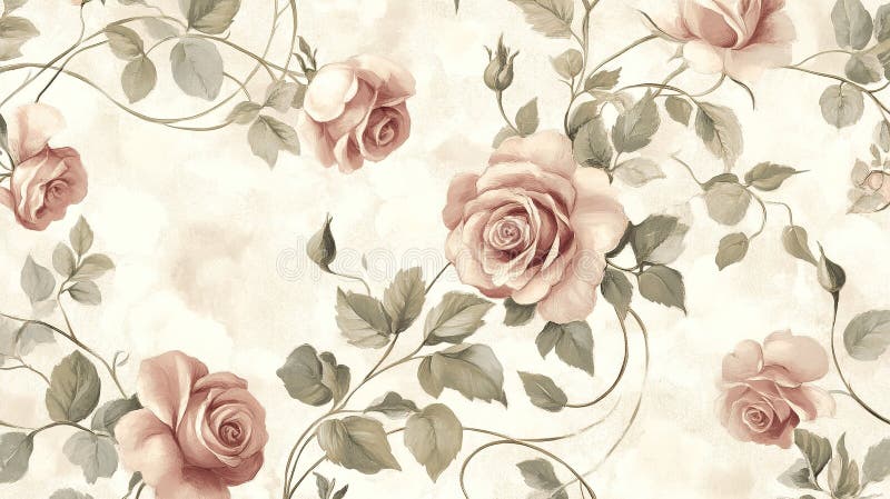 Floral Wallpaper Featuring Soft Pink Roses on a Light Background Stock ...