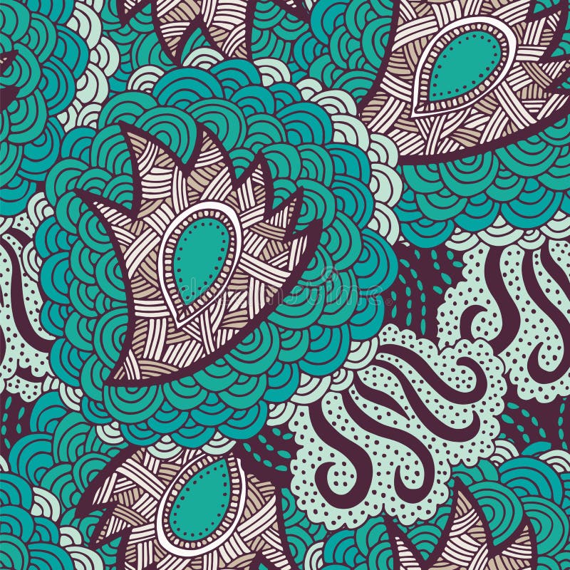 Floral and Waves Doodle Pattern Stock Vector - Illustration of color ...