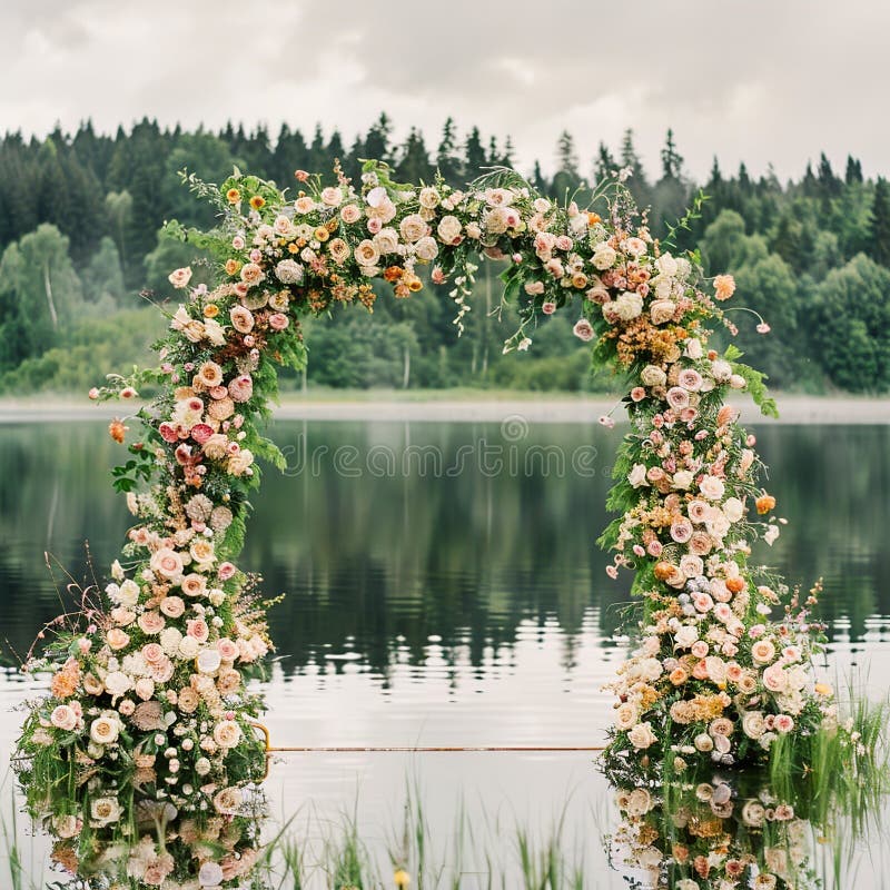 Floral Wedding Arch by Lake Stock Photo - Image of decoration, floral ...