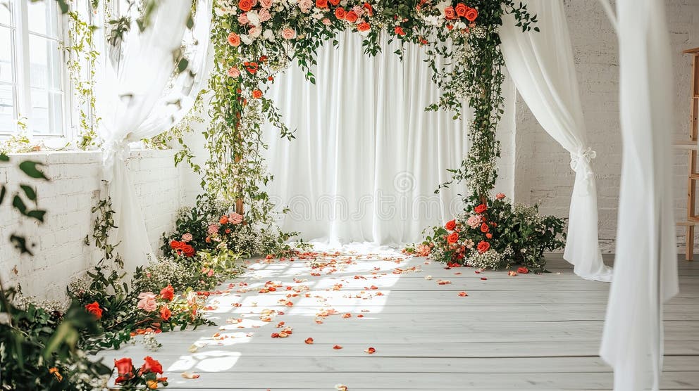 Floral Wedding Arch Setup stock illustration. Illustration of wedding ...