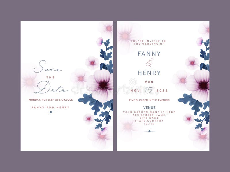 Floral Wedding Invitation Card Template Layout in White Stock ...