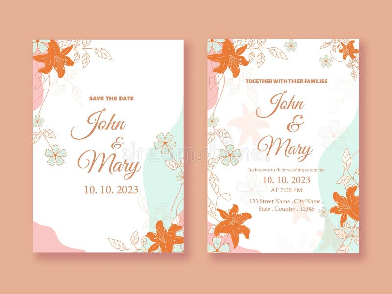 Floral Wedding Invitation Cards Design in Front and Back Stock ...