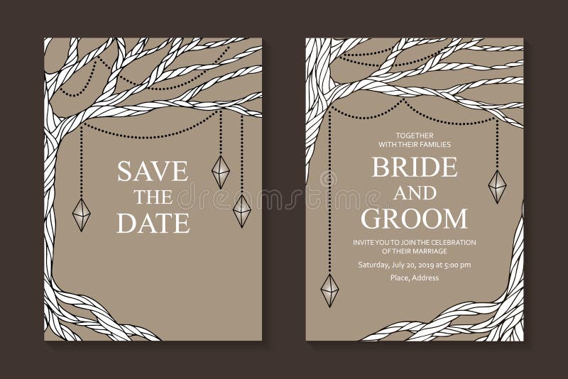 Invitation Design with Trees and String Lights on a Brown Background ...