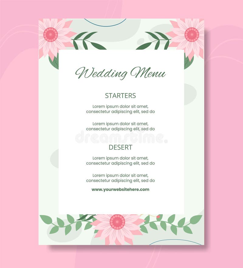 Floral Wedding Menu Template Flat Cartoon Background Vector ...