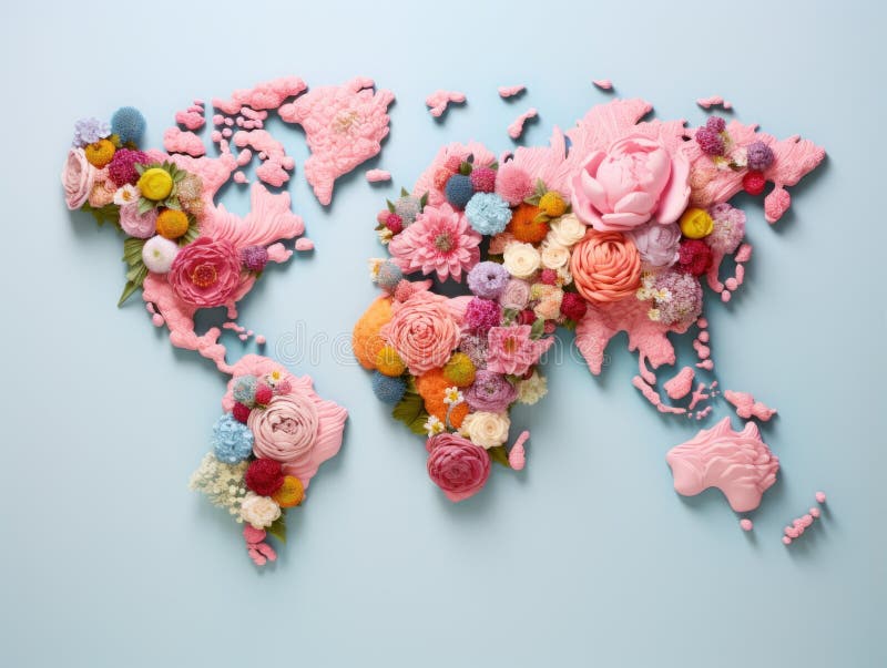 Floral World Map in the Style of Vi AI Generated Stock Illustration ...