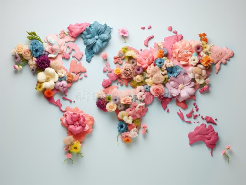 Floral World Map in the Style of Vi AI Generated Stock Illustration ...